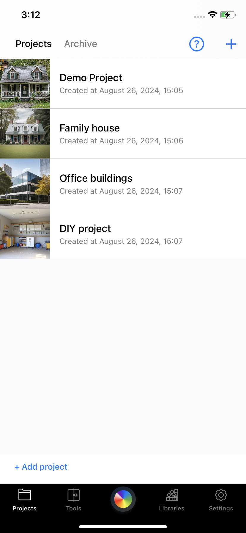 Projects Screen – Ametra